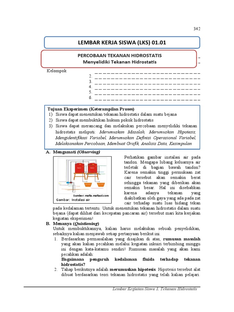 LKS 01 PROSES Tekanan Hidrostatis Fix - Asyik2 | PDF
