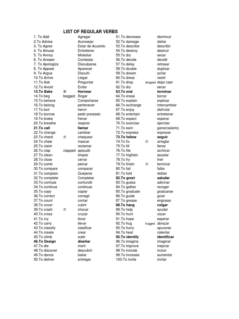 List-Regular Verbs | PDF List-Regular Verbs | PDF
