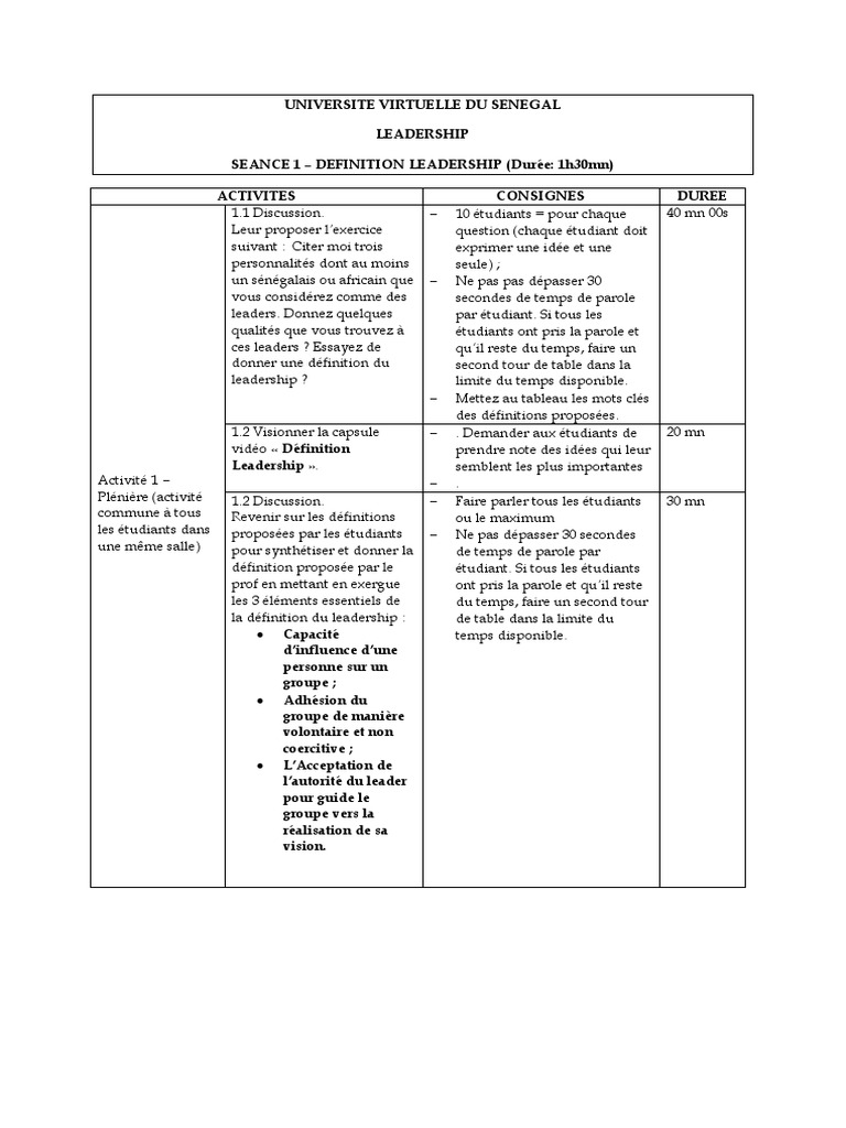 Définition du Leadership en Séance 1 | PDF | Direction