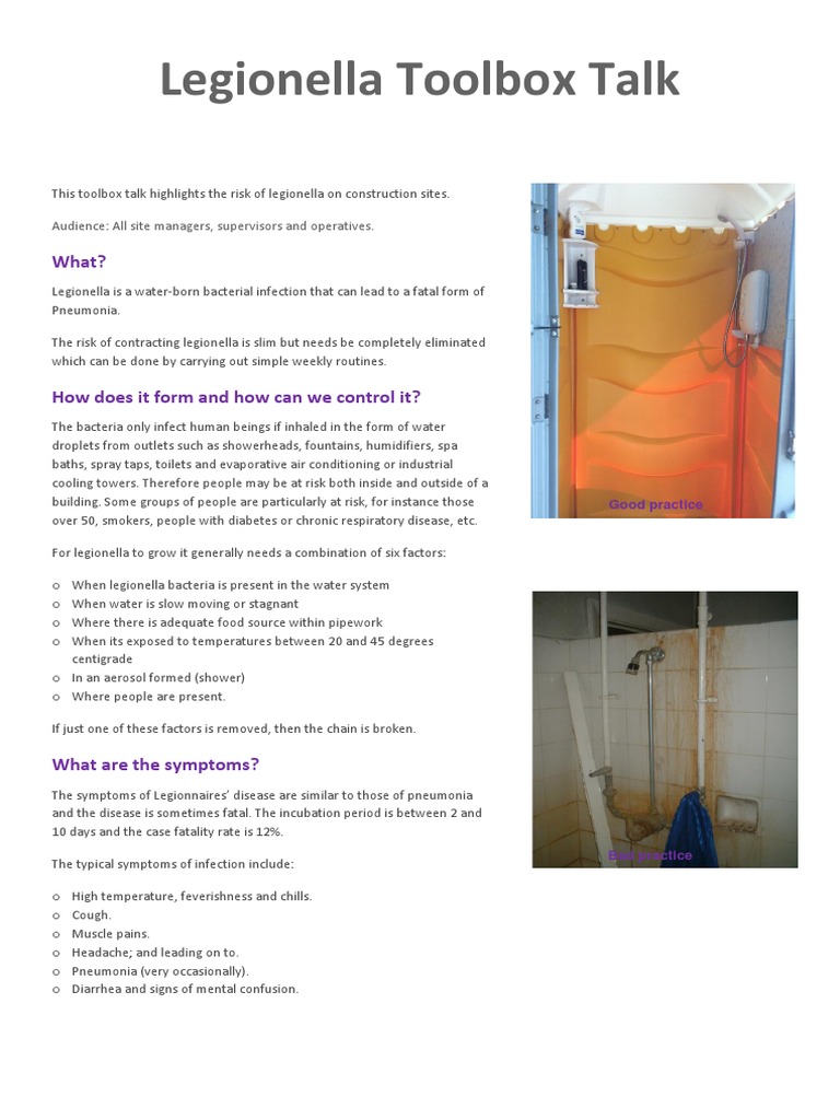Legionella Toolbox Talk | PDF | Pneumonia | Microbiology