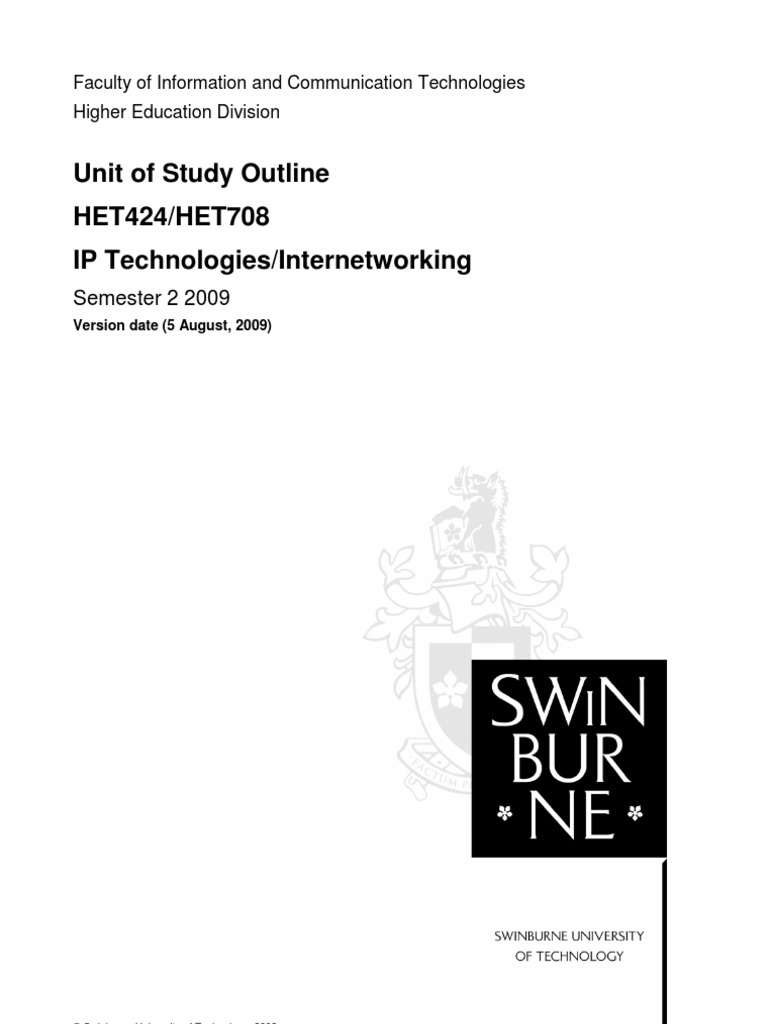 HET424 HET708 Unit Outline Sem2 2009 | PDF | Cisco Certifications ...