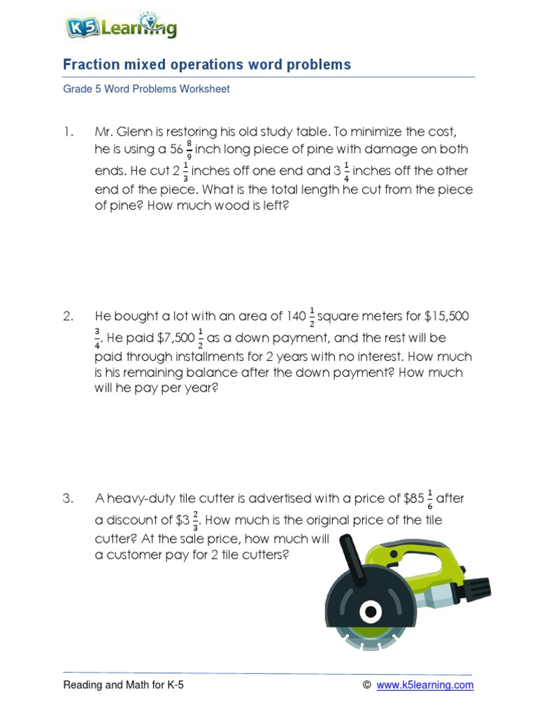 Grade 5 Word Problems Fractions Mixed Operations e | PDF | Ton Grade 5 Word Problems Fractions Mixed Operations e | PDF | Ton