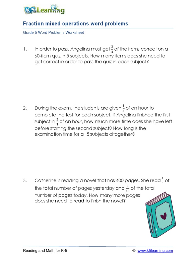 Grade 5 Word Problems Fractions Mixed Operations D | PDF | Test ...