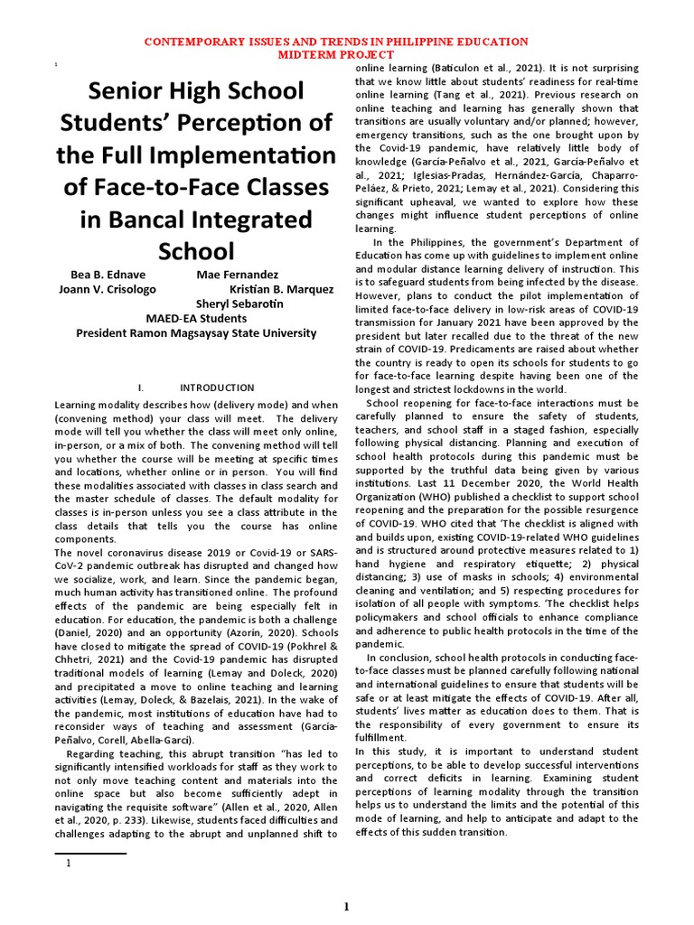 Contemporary Issues and Trends in Philippine Education | PDF | Survey ...