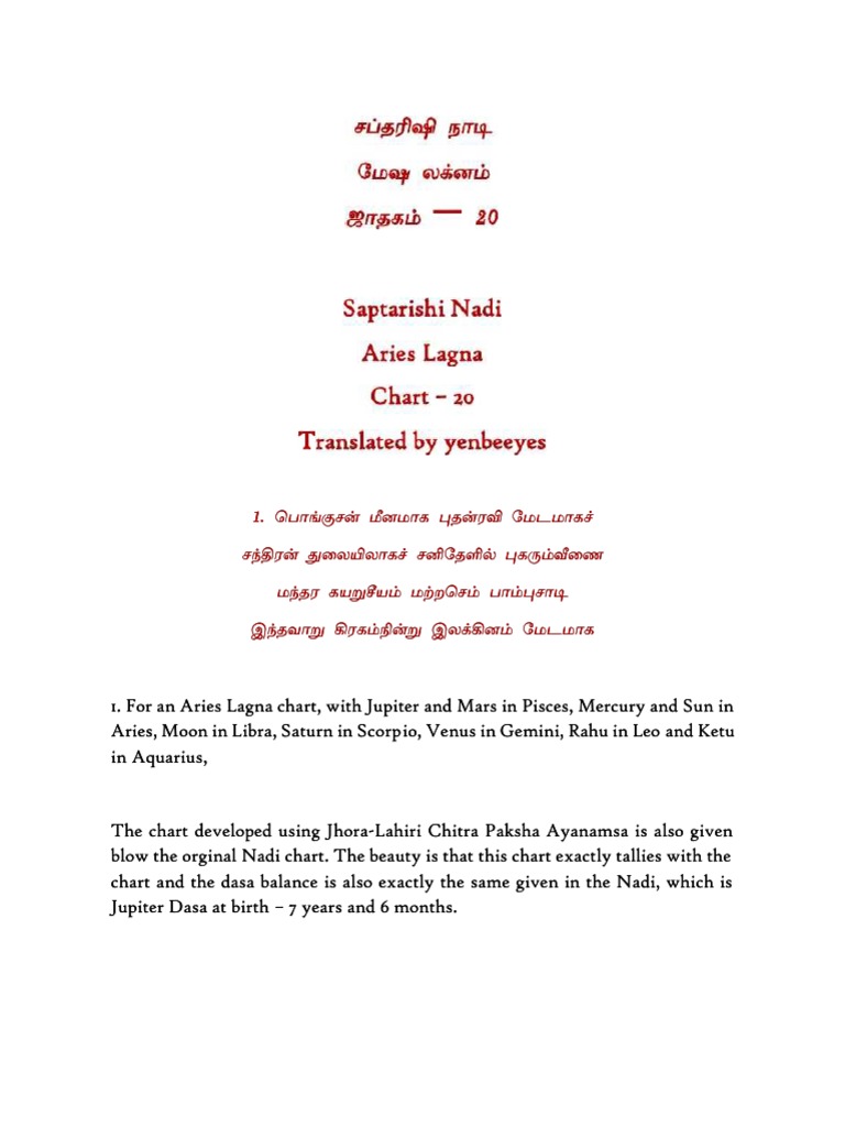 Saptarishi Nadi Aries Lagna Chart 20 | PDF | Planets In Astrology ...