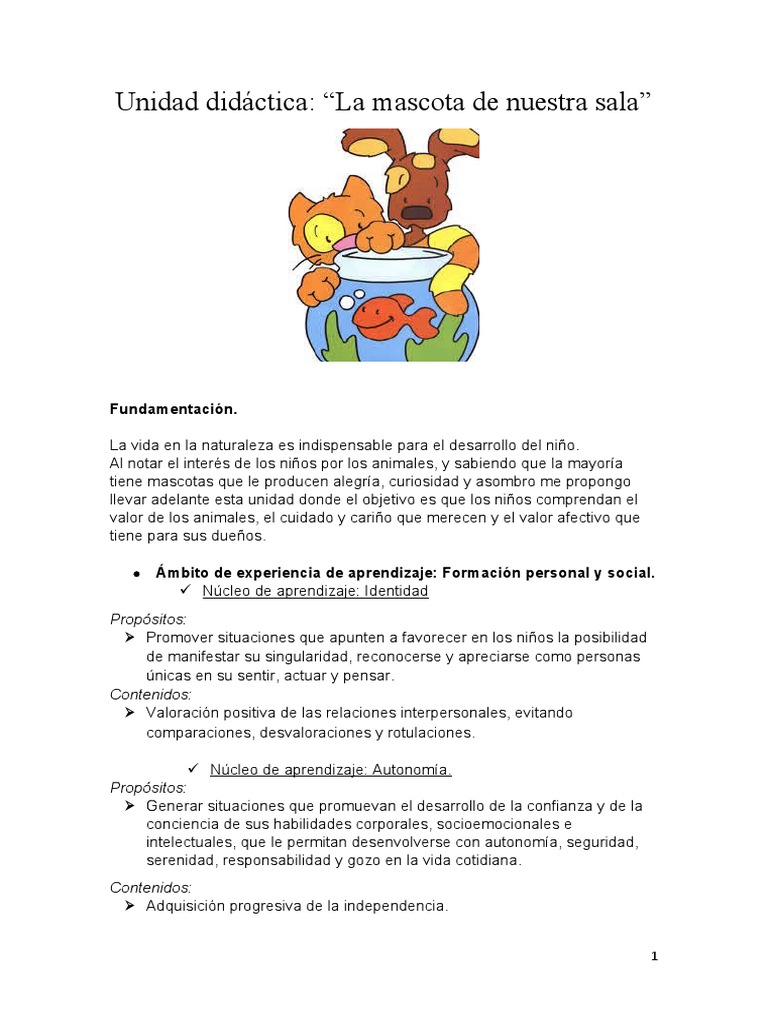 Unidad Didáctica La Mascota de Nuestra Sala | PDF | Aprendizaje ...