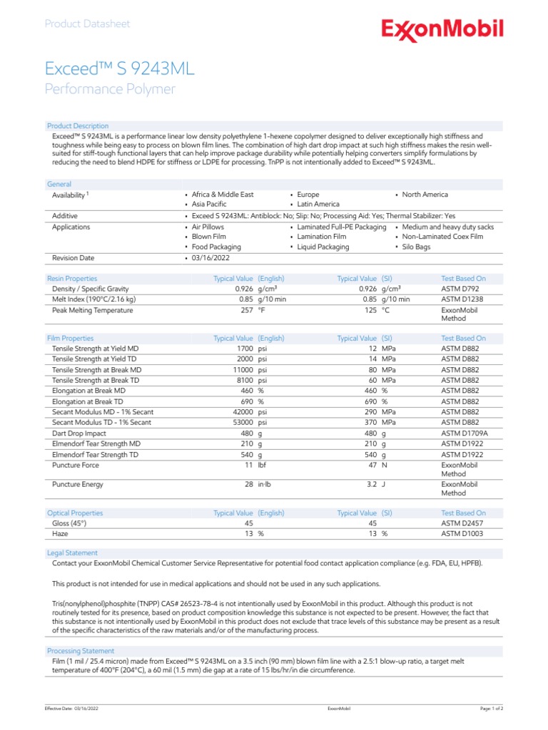 Exceed S 9243ML | Download Free PDF | Polyethylene | Materials