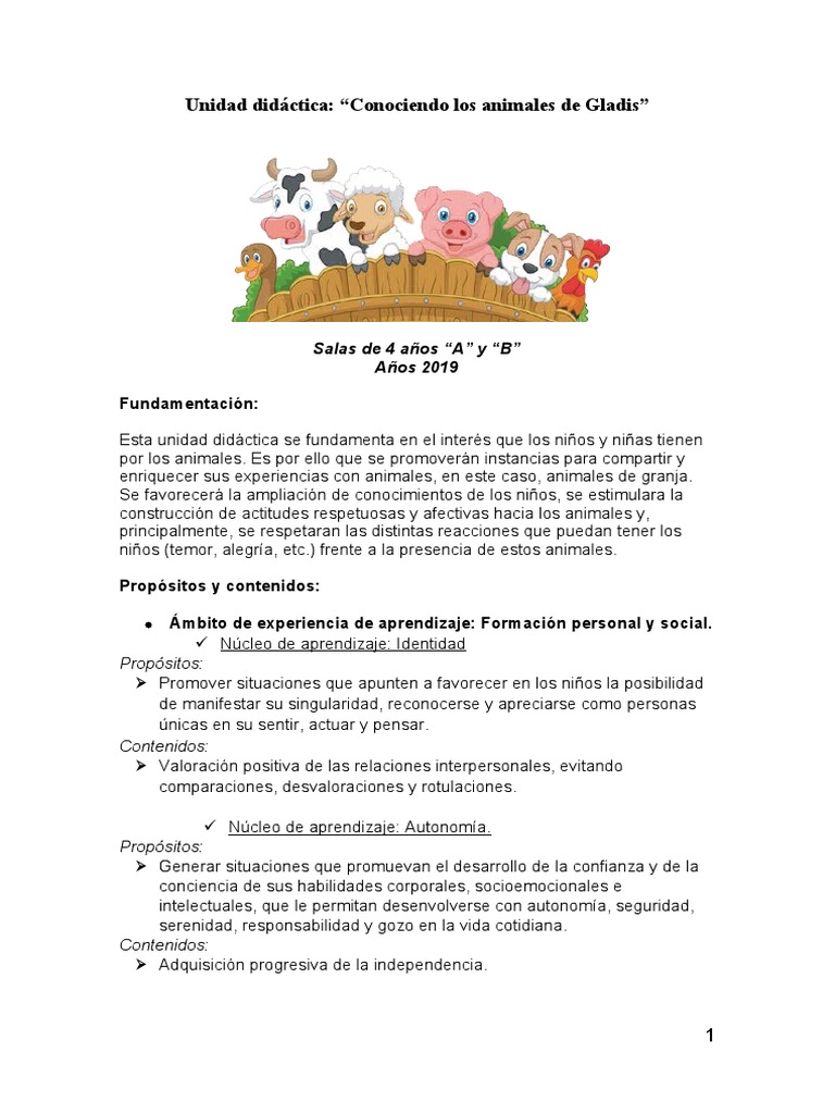 Unidad Didáctica: Animales de Granja | PDF | Aprendizaje | Canciones