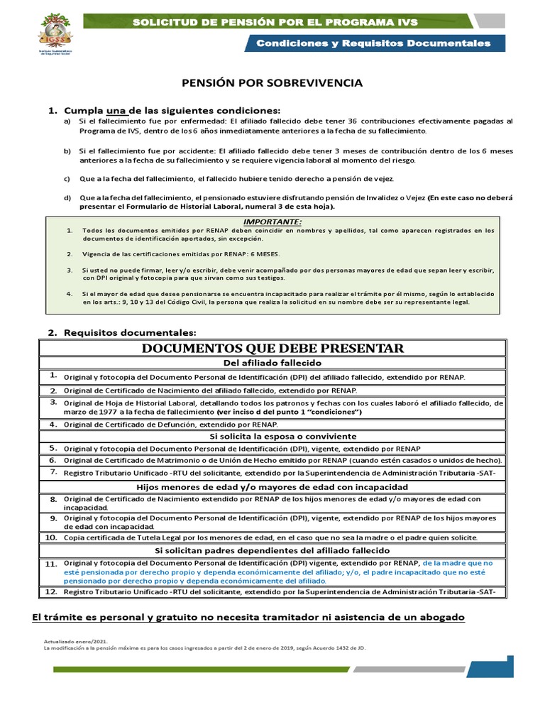 Requisitos para Solicitud de Pension Por El Riesgo de Sobrevivencia IGSS | PDF | Certificado de ...