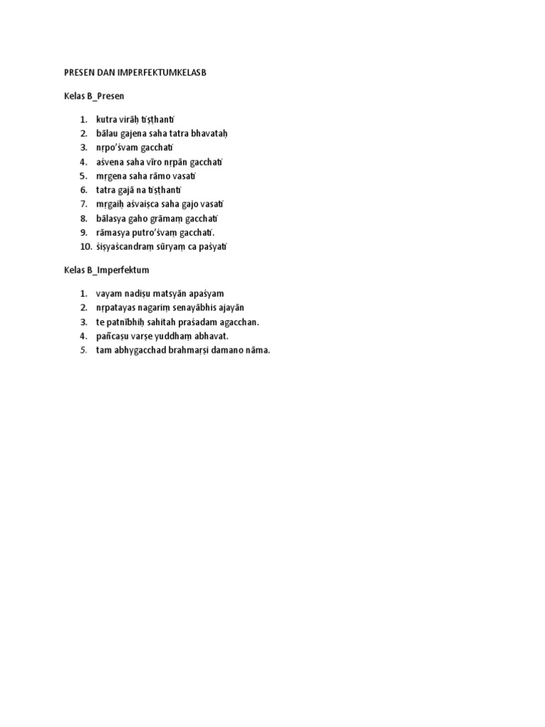 Presen Dan Imperfektum - Kelas B-1 | PDF