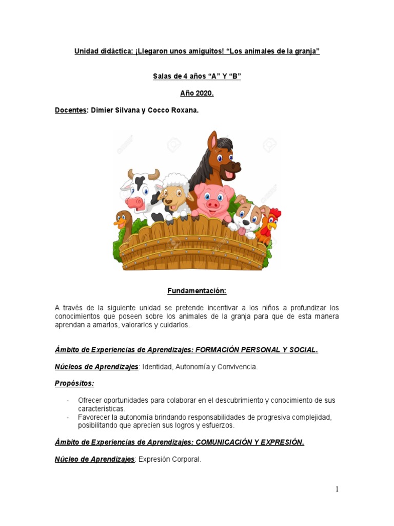 Unidad Didáctica: Animales de la Granja | PDF | Escritura | Cognición
