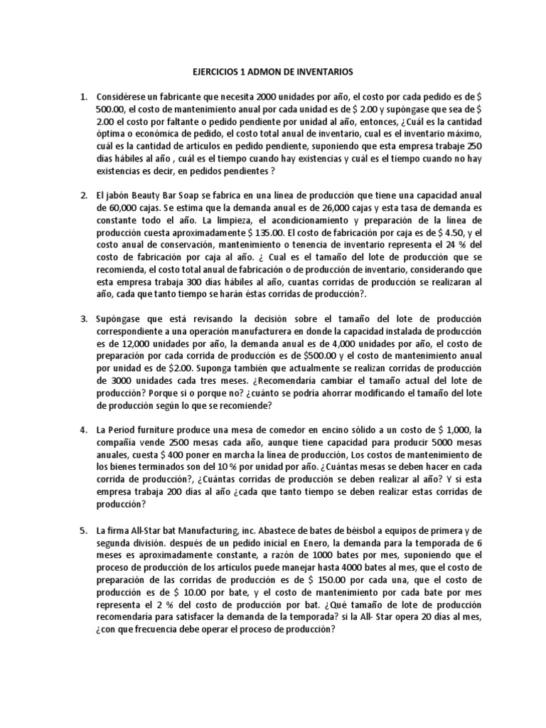 Ejercicios 1 Admon de Inventarios | PDF | Inventario | Economias