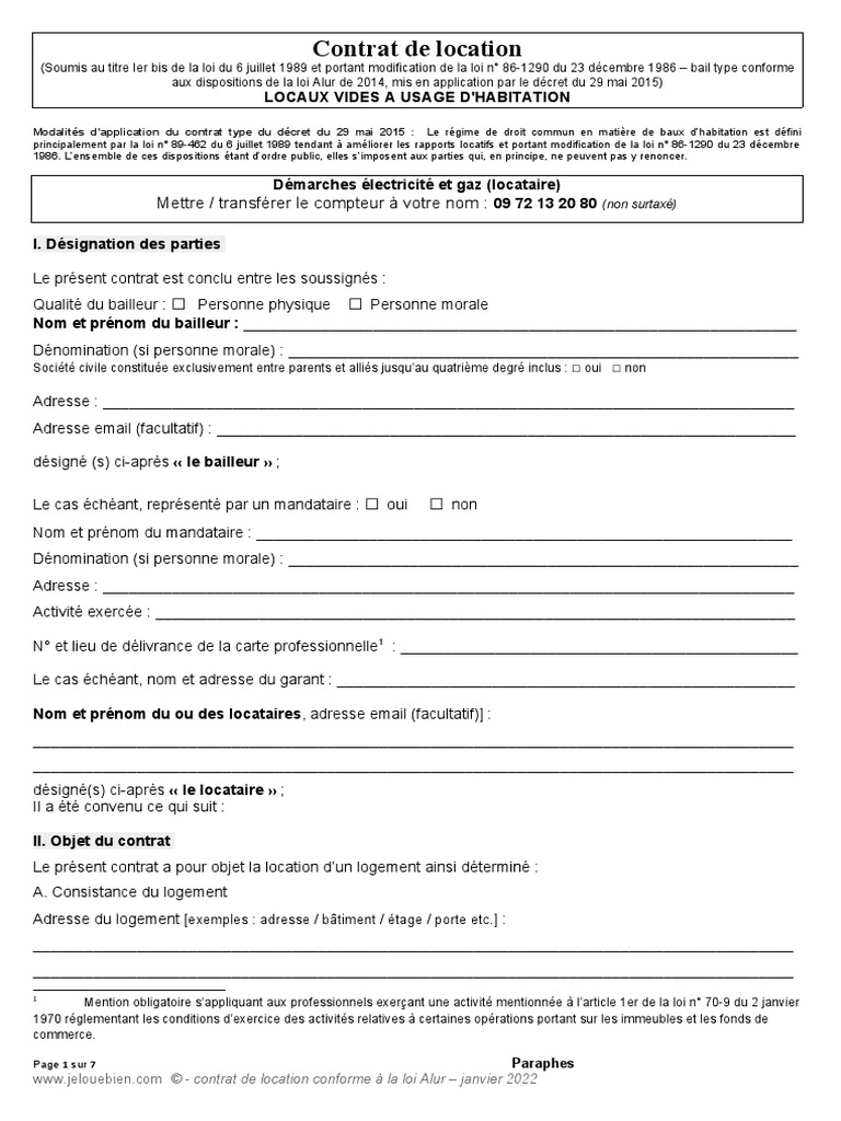 Modele Bail Type Location Vide Loi ALUR | PDF | Logement | Location
