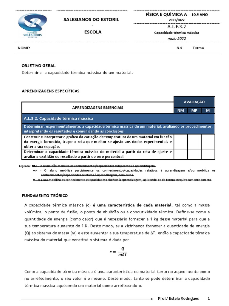 Capacidade Térmica Mássica: Método Experimental | PDF | Resistência ...