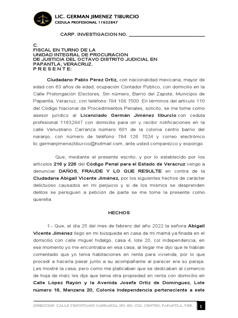 Denuncia Fraude y Daños | PDF