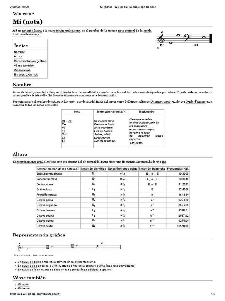 Mi (Nota) : Índice | PDF | Pitch (Música) | Notación musical