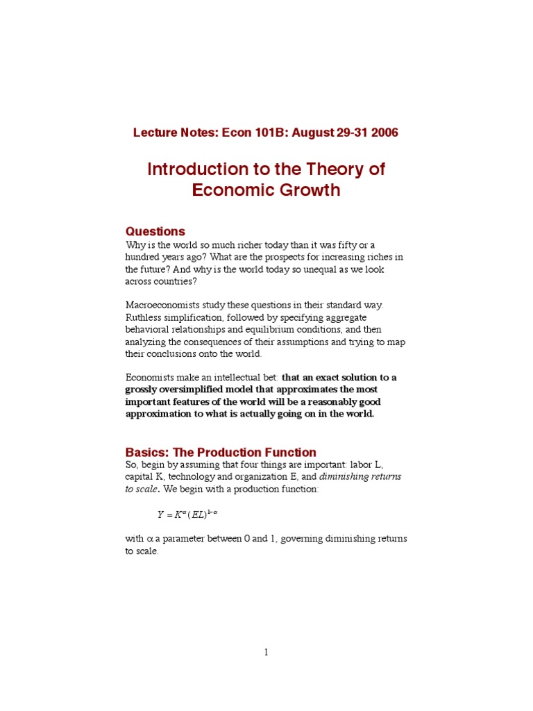 Econ 101b Lecture Notes | PDF | Production Function | Economic Growth
