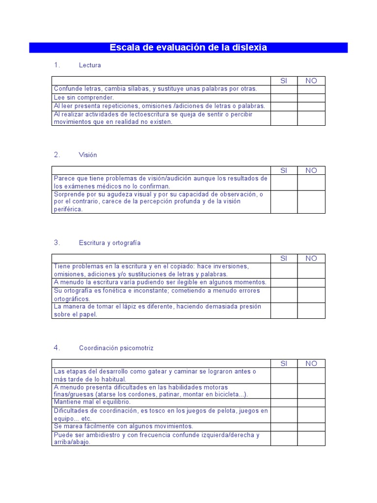 Escala de Evaluación de La Dislexia | PDF | Memoria | Cognición