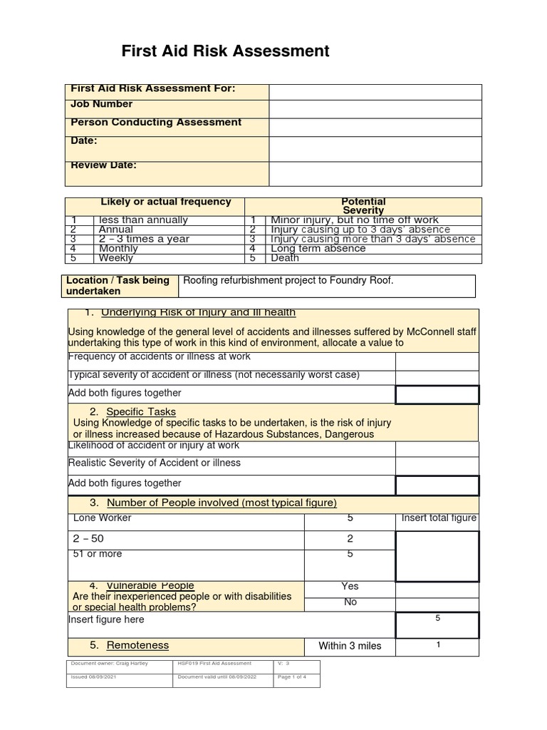 First Aid Risk Assessment Guide | PDF | First Aid | Risk