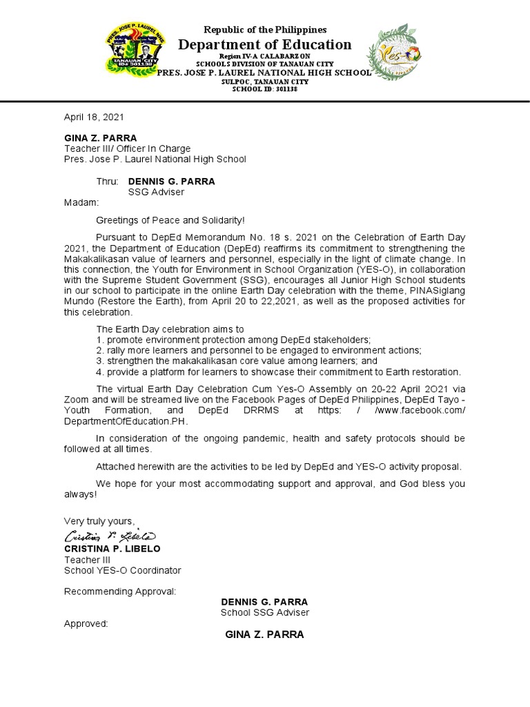 2020 2021 YES O Activity Proposal Earth Day 2021 Celebration | PDF