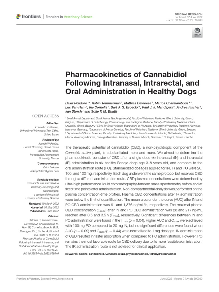Pharmacokinetics of Cannabidiol Following Intranasal, Intrarectal, and ...