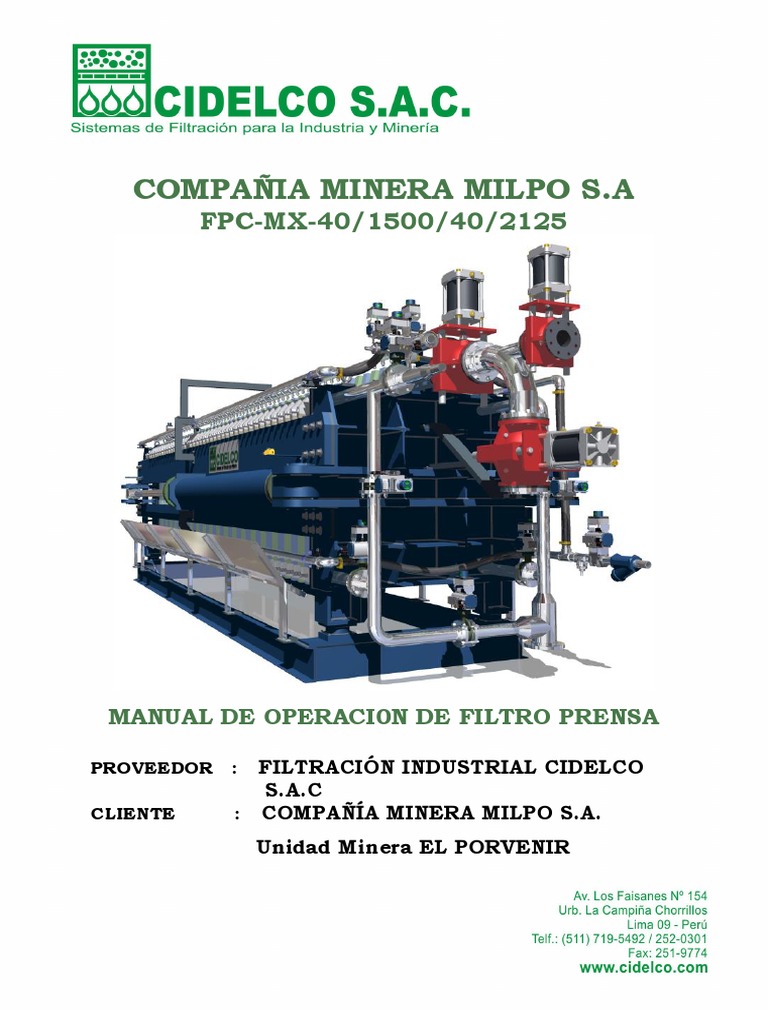 Manual de Operaciones Milpo El Porvenir | PDF | Filtración | Ingeniería ...