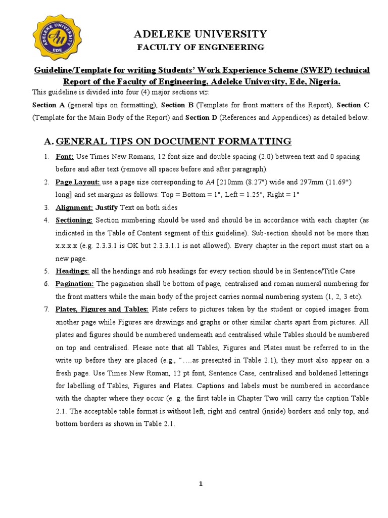 Swep Technical Report Template | PDF | Page Layout | Book Design