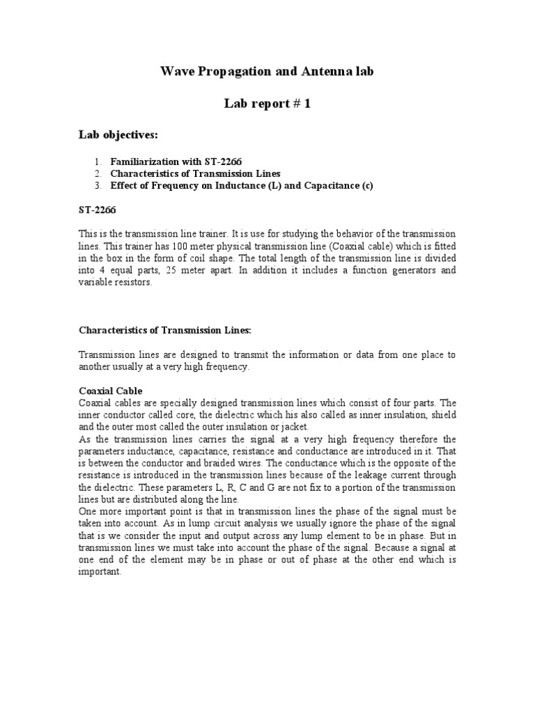 Wave Propagation and Antenna Lab 1 | PDF | Transmission Line | Coaxial ...