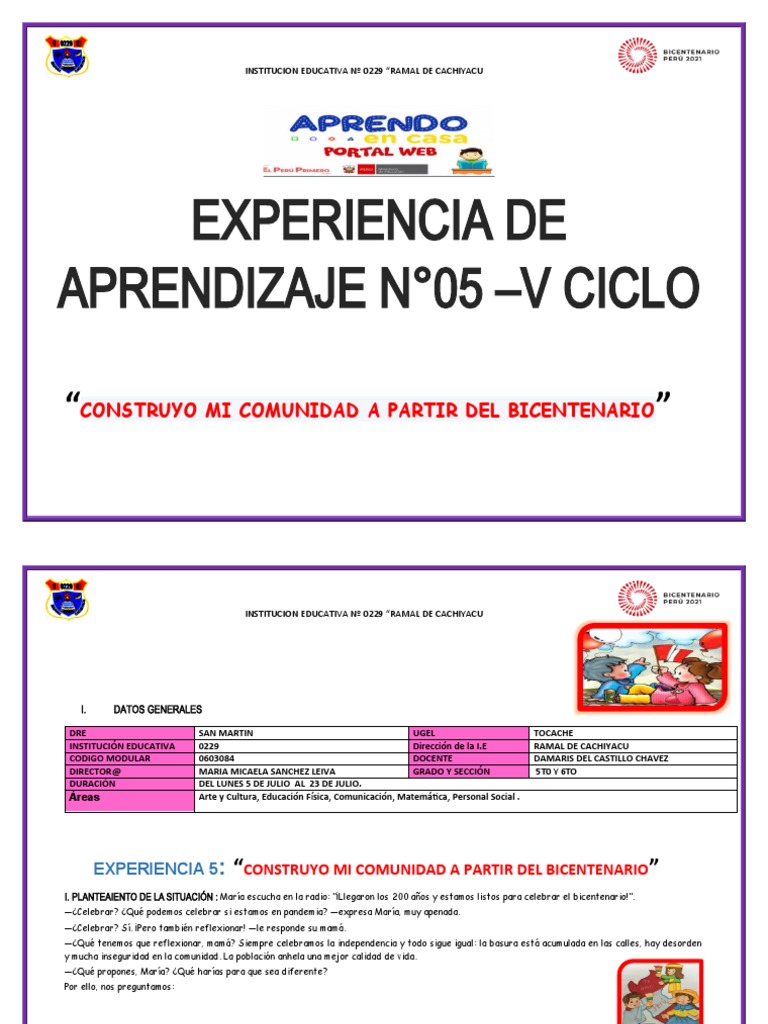 Experiencia de Aprendizaje N°05-V Ciclo 5to y 6to - Julio | PDF | Evaluación | Biodiversidad
