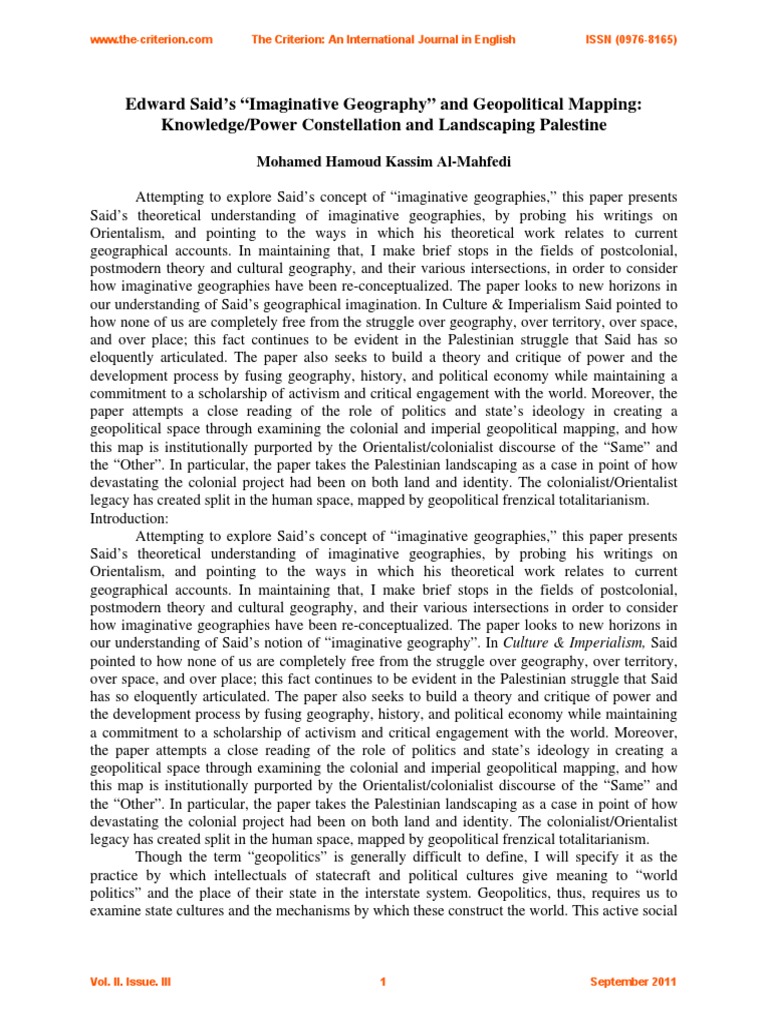 Edward Said S Imaginative Geography and | PDF | Orientalism (Book) | Postcolonialism