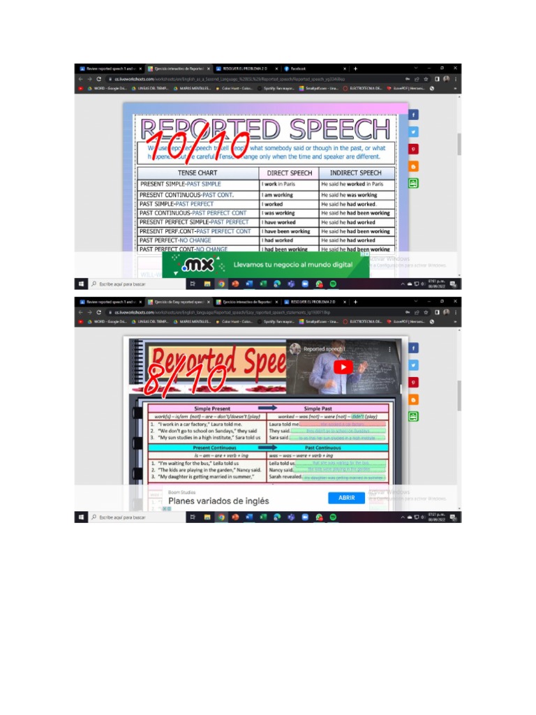 Reported Speech Exercises Online Part II | PDF Reported Speech Exercises Online Part II | PDF