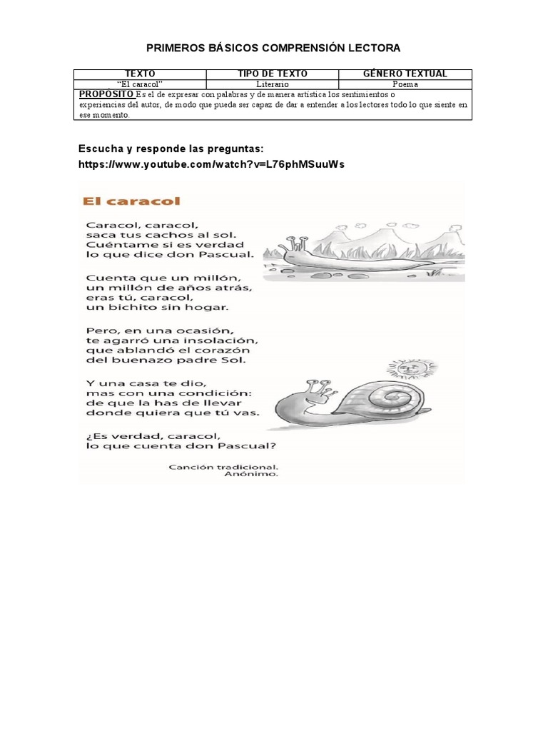 Comprension Lectora Poema | PDF