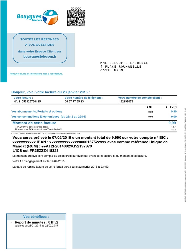 Facture Internet Détail - Janv 2015 | PDF | Facture | Taxe sur la ...