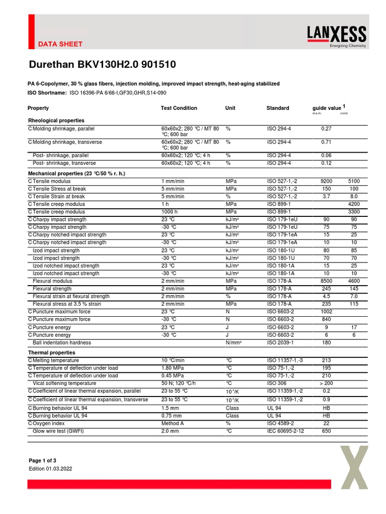 Lanxess Durethan Bkv130h2.0 901510 Iso en | PDF | Strength Of Materials ...