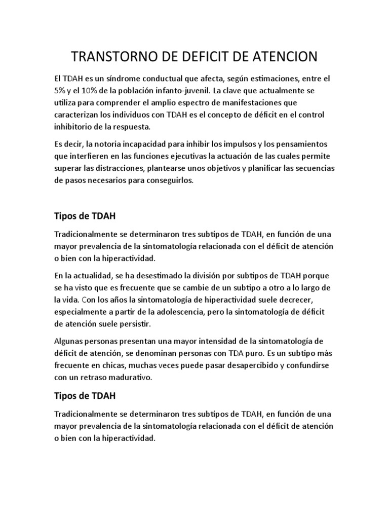 Transtorno de Deficit de Atencion | Descargar gratis PDF | Desorden hiperactivo y deficit de ...