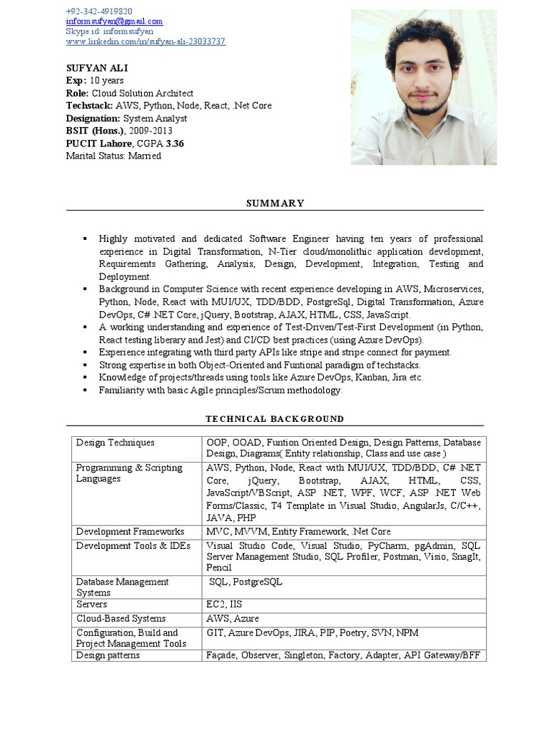 Sufyan Ali Resume | PDF | Microsoft Visual Studio | Postgre Sql