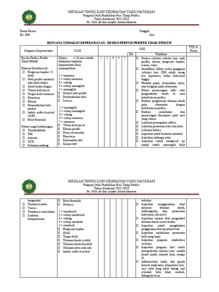 Rencana Tindakan Risiko Perfusi Tidak Efektif-1 | PDF