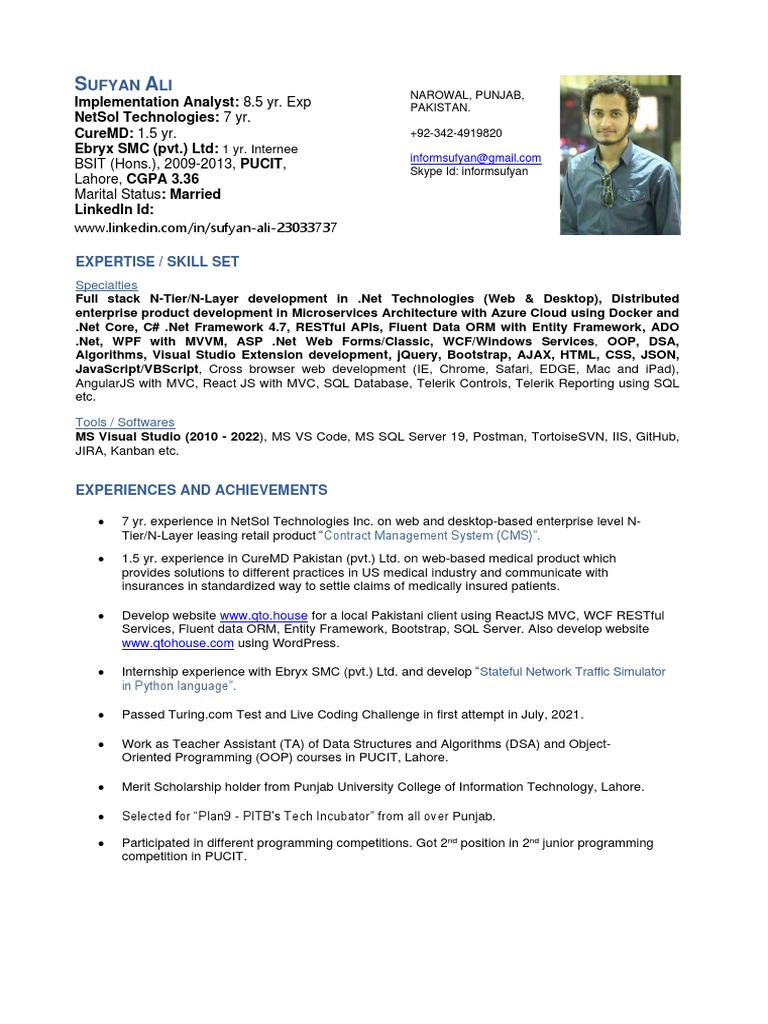 Sufyan Ali Resume | PDF | World Wide Web | Internet & Web
