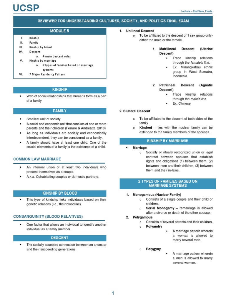 UCSP Reviewer - Finals | PDF | Family | Kinship
