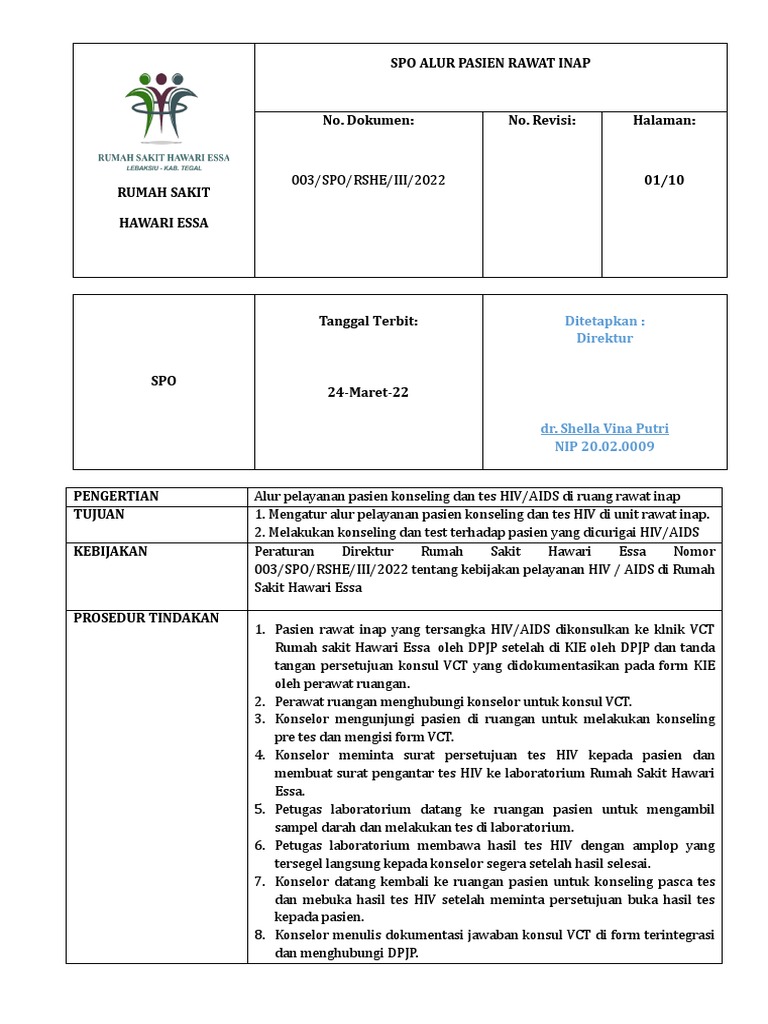 SPO Alur Pelayanan Ranap HIV Fix | PDF | Kesehatan Holistik | Sains & Matematika