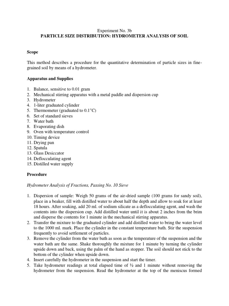 Hydrometer Analysis of Soil Particles | PDF | Suspension (Chemistry ...