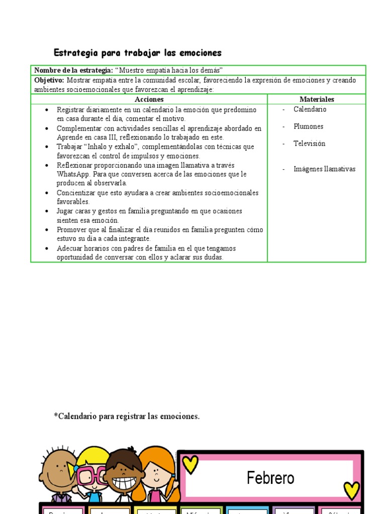 Estrategia para Trabajar Las Emociones | PDF | Las emociones | Ciencia ...