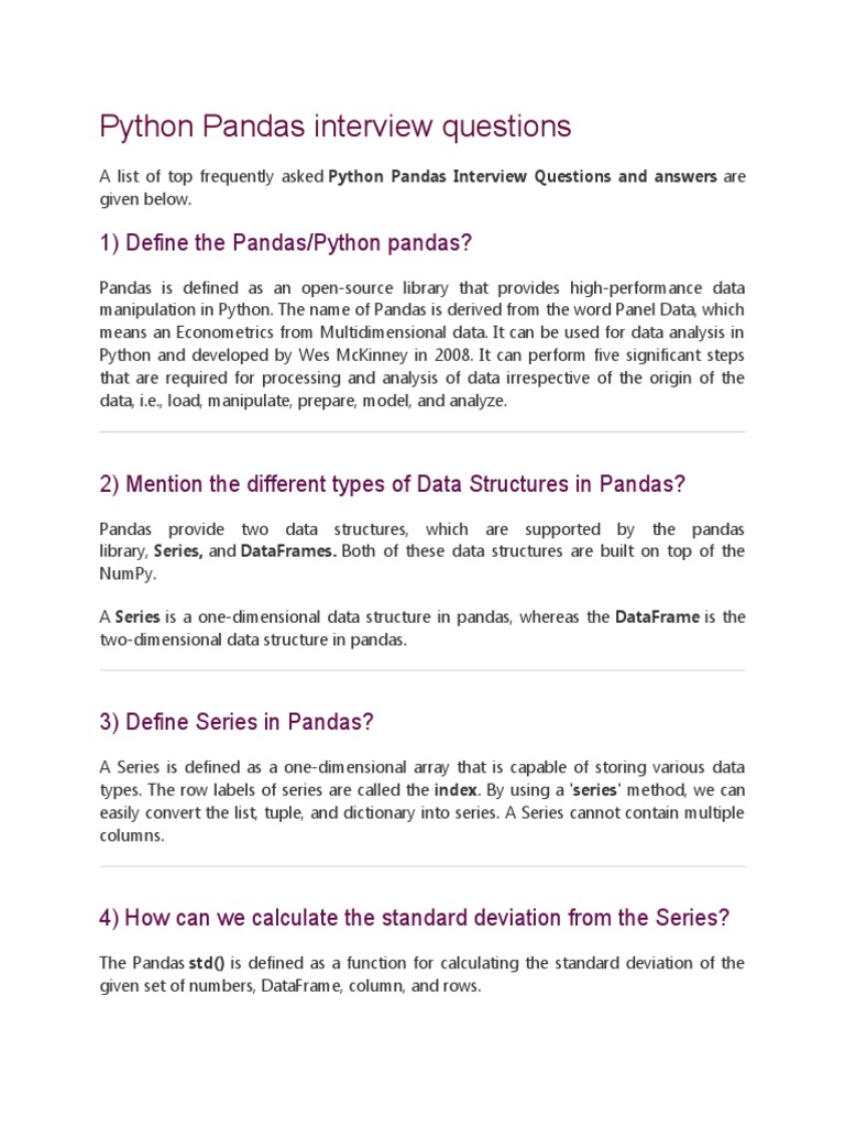 Python Pandas Interview Questions | PDF | Categorical Variable | Computer Data