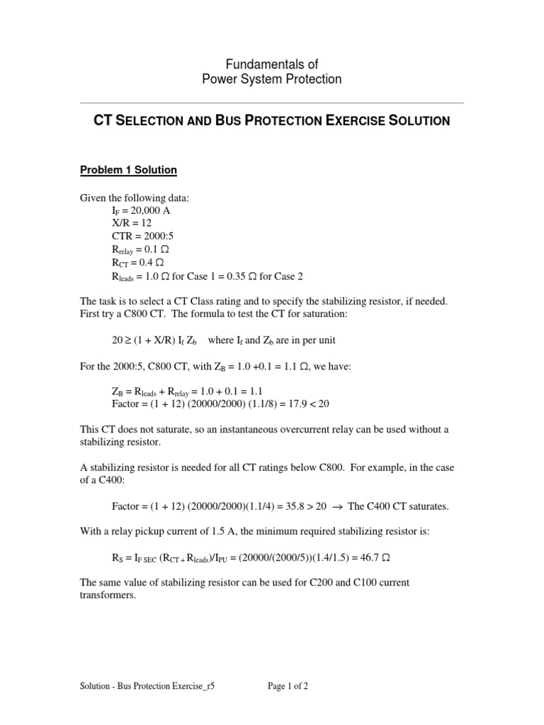 16b - Bus Protection CT Selection Exercise Solution - r5 | PDF
