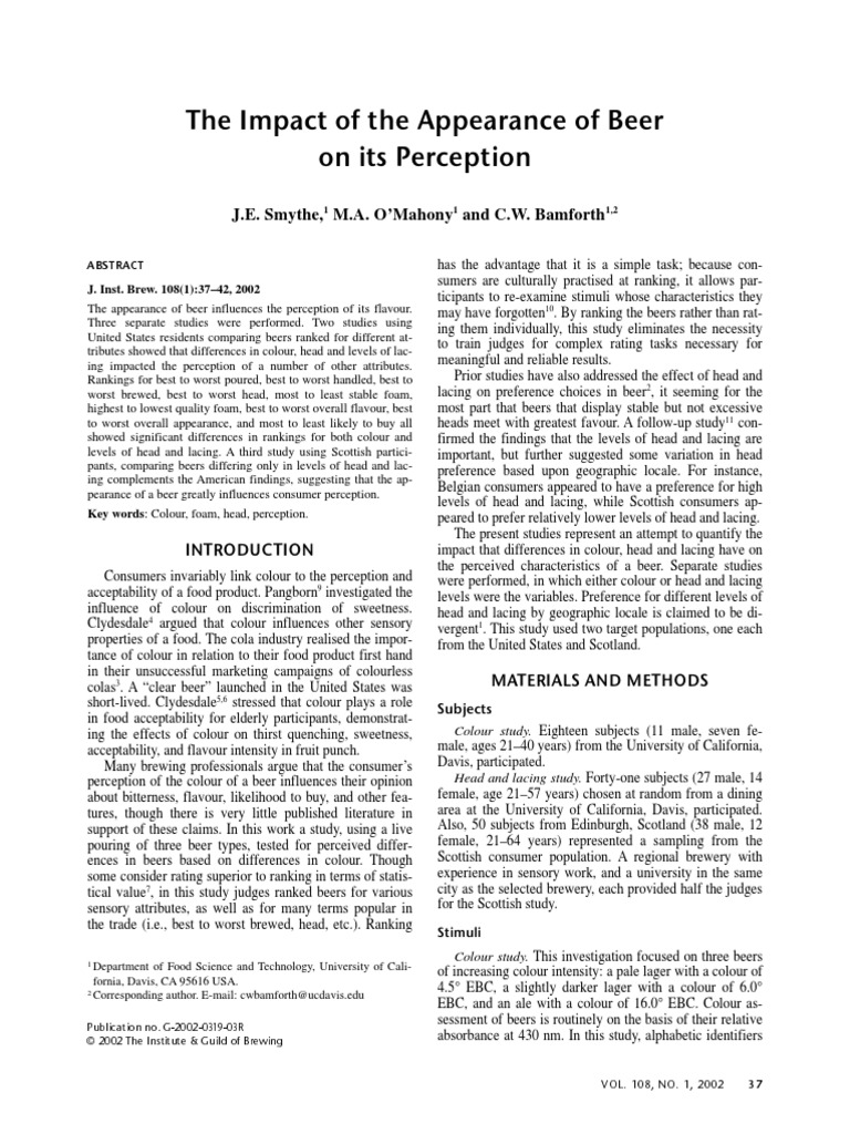 Smythe Et Al-2002-Journal of The Institute of Brewing | PDF | Beer | Ale