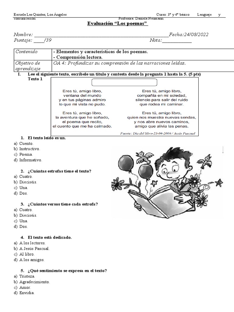 Evaluación de Poesía para 4° Básico | PDF | Poesía