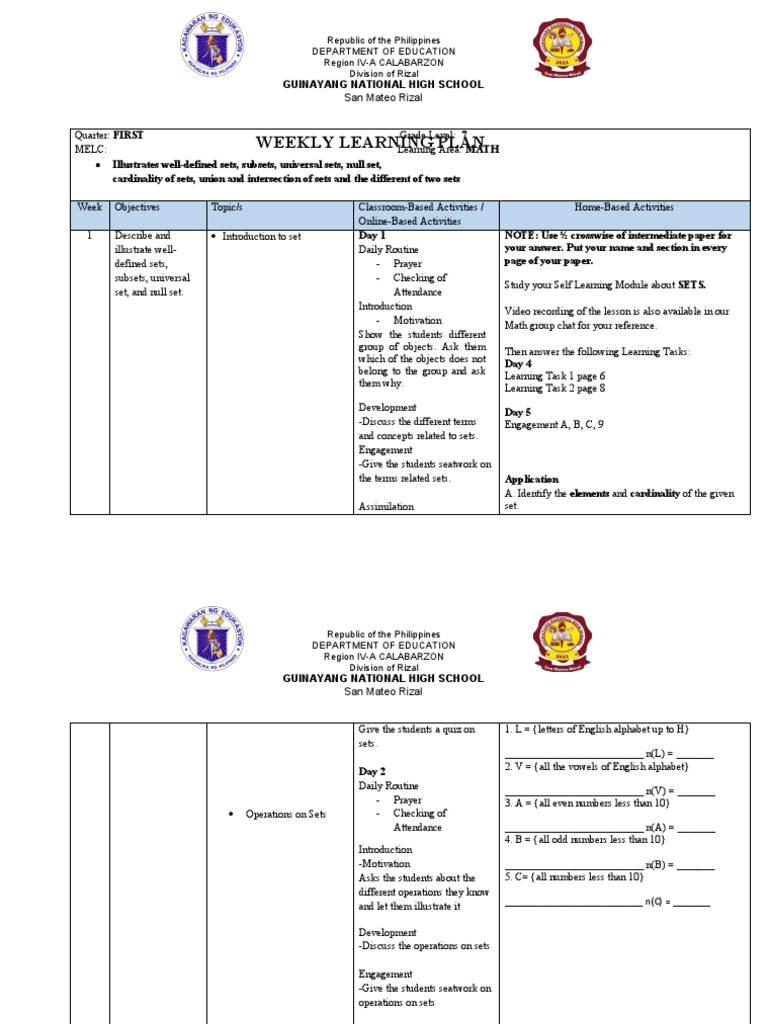 MATH 7 - WLP - Q1-W1 Final | PDF | Learning | Behavior Modification