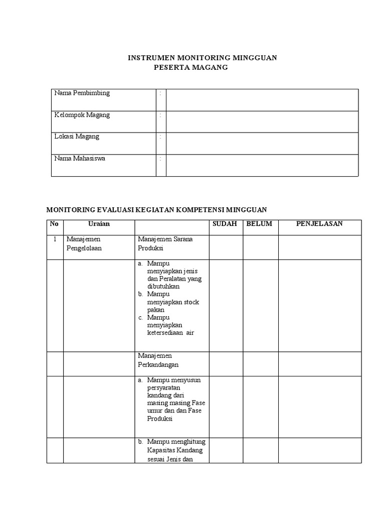 Instrumen Monitoring Mingguan | PDF