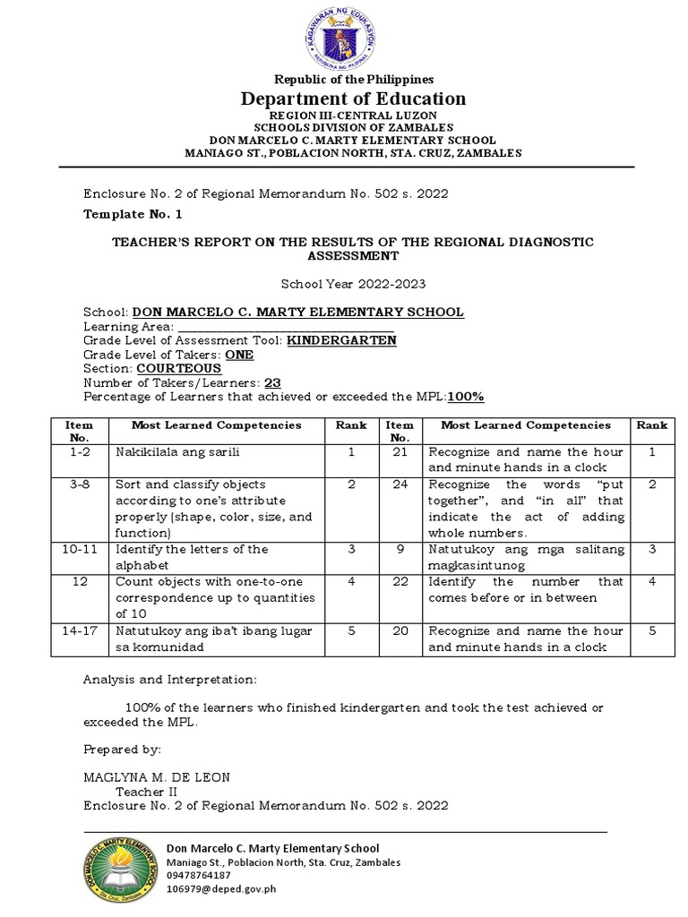 Dmcmes Grade One Rda Template 1 2 | PDF | Schools