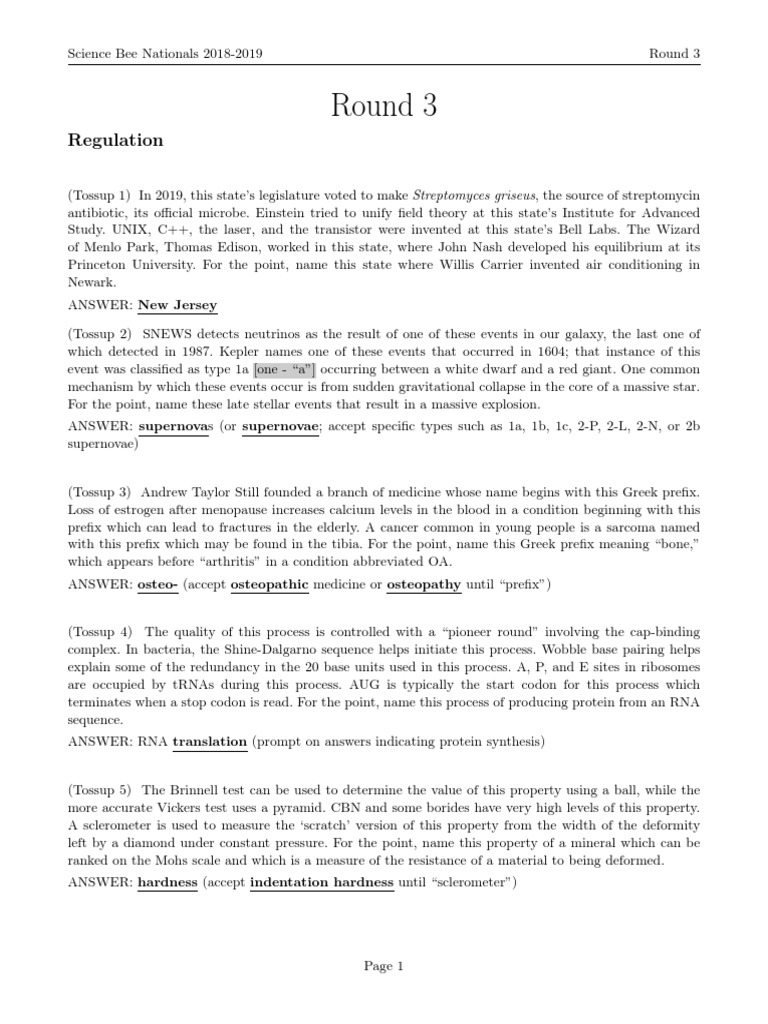 2019 National Science Bee National Championships Preliminary Round 3 | PDF